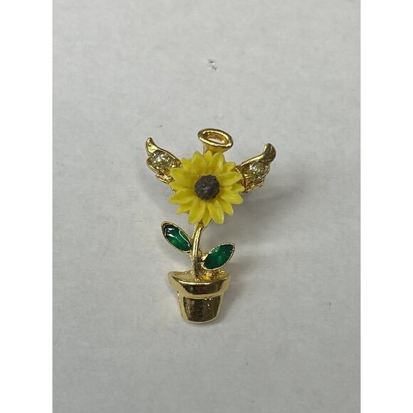 Sunflower | Jewelry | Yellow Sunflower Flower In Pot Angel Wings Halo ...